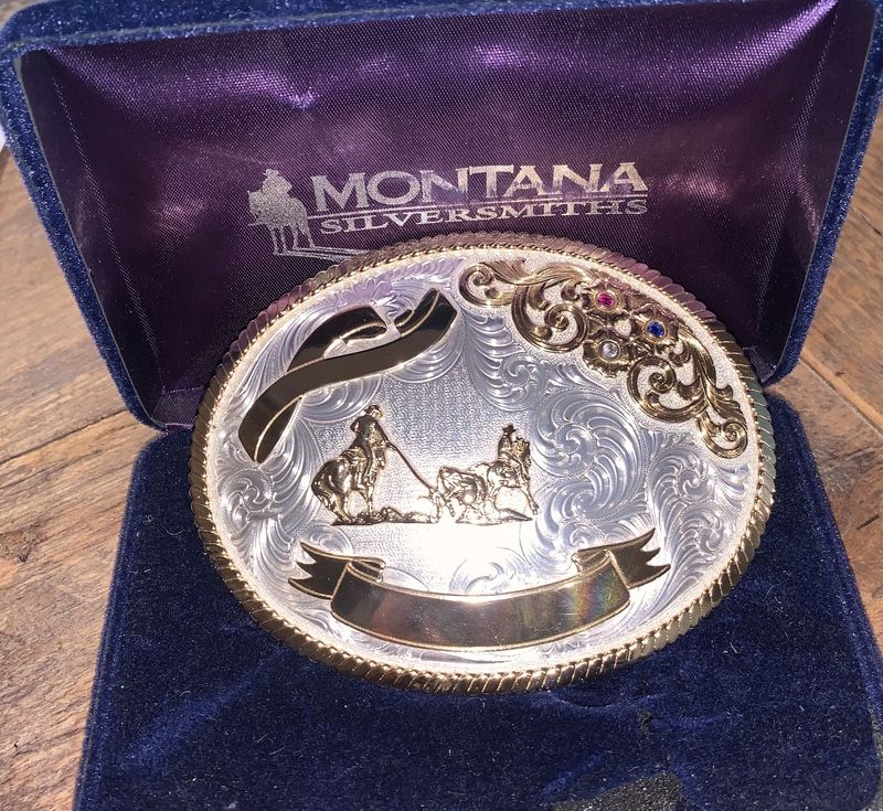 Team Roping Trophy Belt Buckle