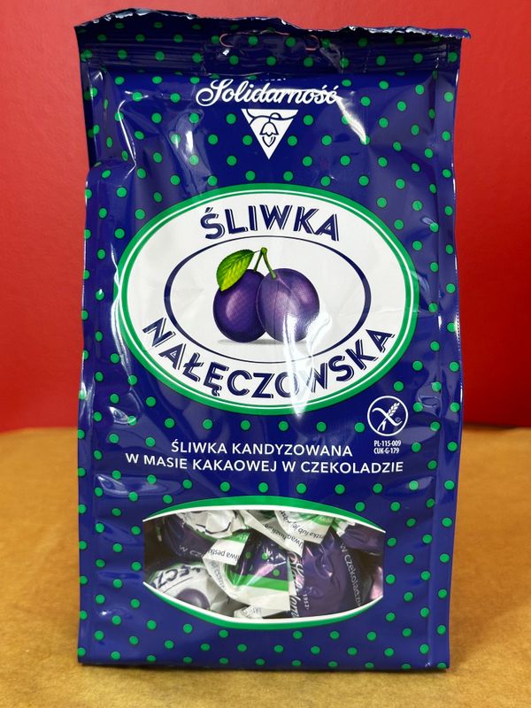 Solidarnosc Sliwka Naleczowska -Candied whole Prunes in dark Chocolate