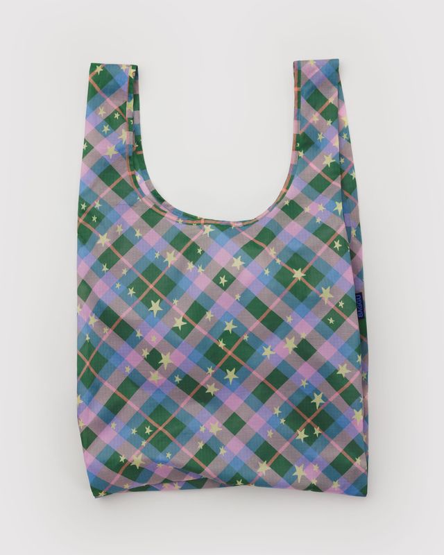 Baggu Reusable Bag Standard Green Star Plaid