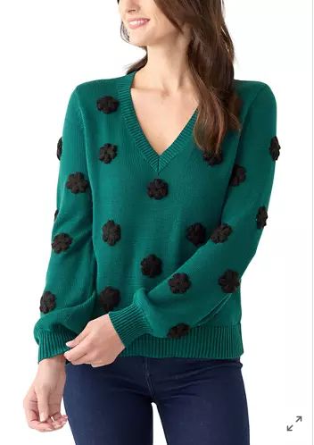 Lilly Pulitzer Wyla Sweater - Villa Green Tossed Crochet Flowers