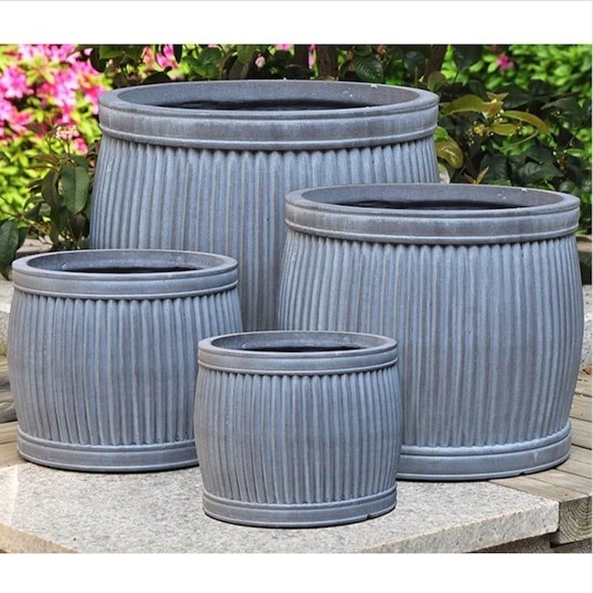 Pot Ribbed Barrel Cylinder Lrg 15x13.5 Lt Wt FiberClay