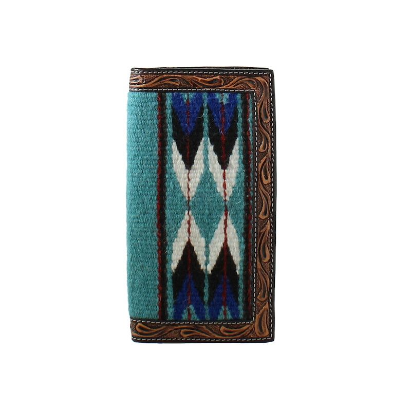 3D Belt Company Brown w/ Blue Arrow Rug Fabric Inlay Men’s Rodeo Wallet