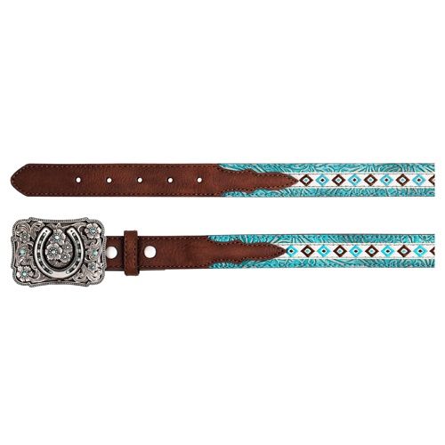 Catchfly Girls Turq. Floral Emboss w/ Ribbon Belt