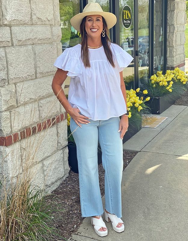 White Flowy Tie Back Top
