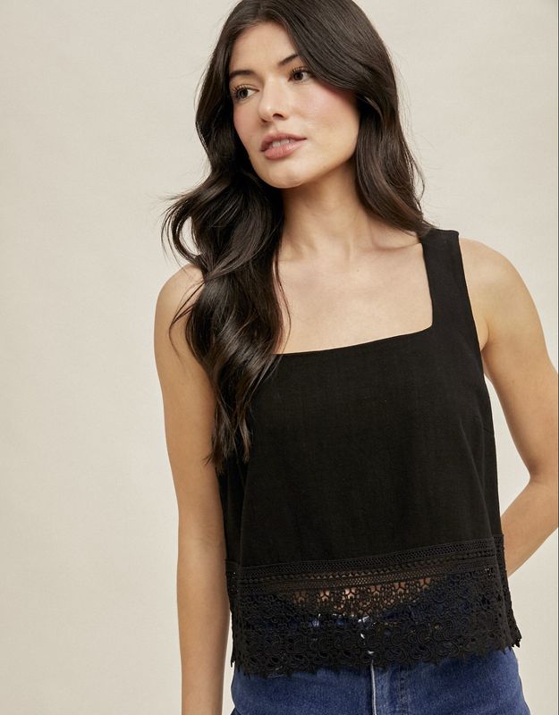 Black Crochet Lace Trim Tank