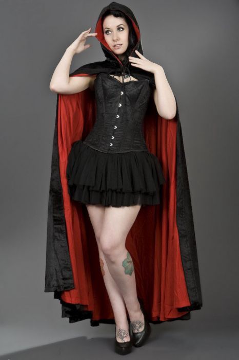 Cape Vampire Black Velvet Red Satin Lining
