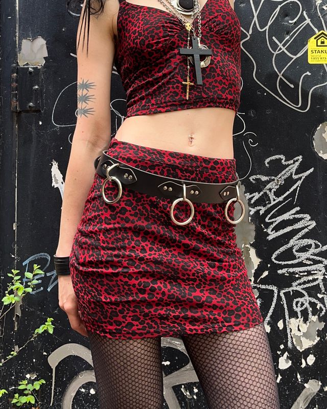 Mini Jupe Léopard Rouge TISSU VINTAGE - FAIT AU QUEBEC
