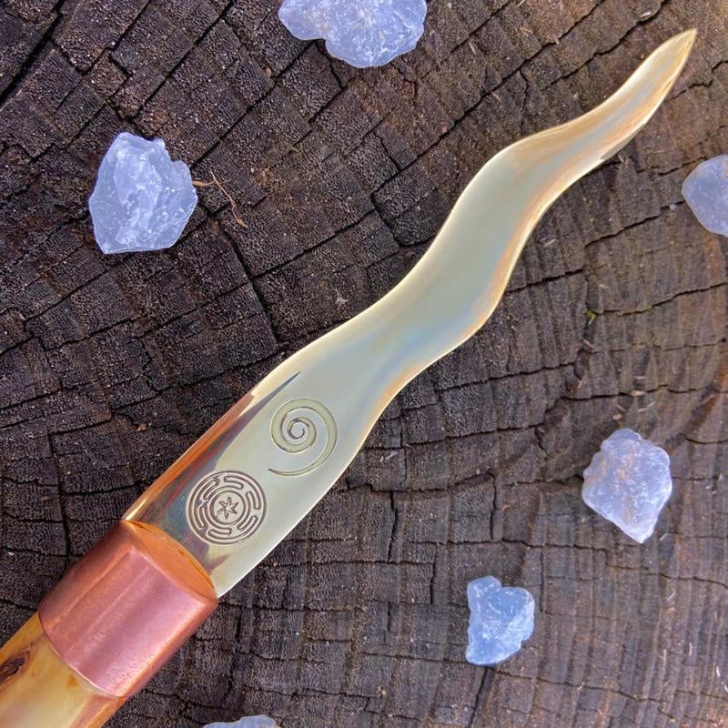 Hecate Flame Athame English Graveyard Yew with Neolithic Spiral