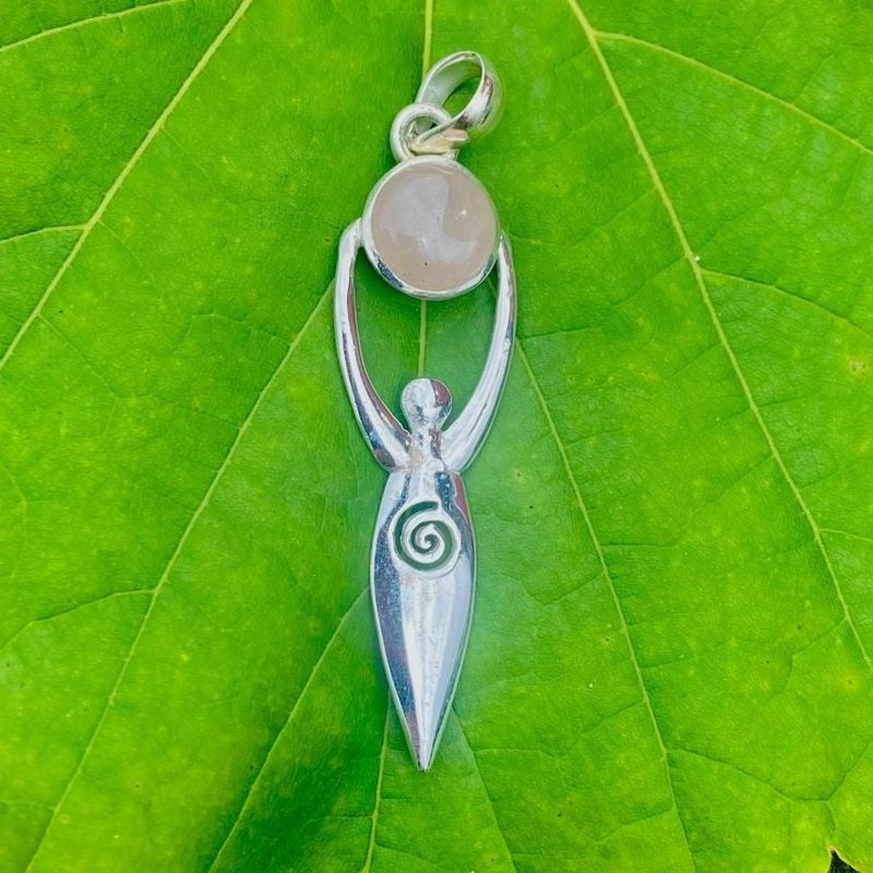 Sterling Silver Spiral Goddess Pendant with Rose Quartz