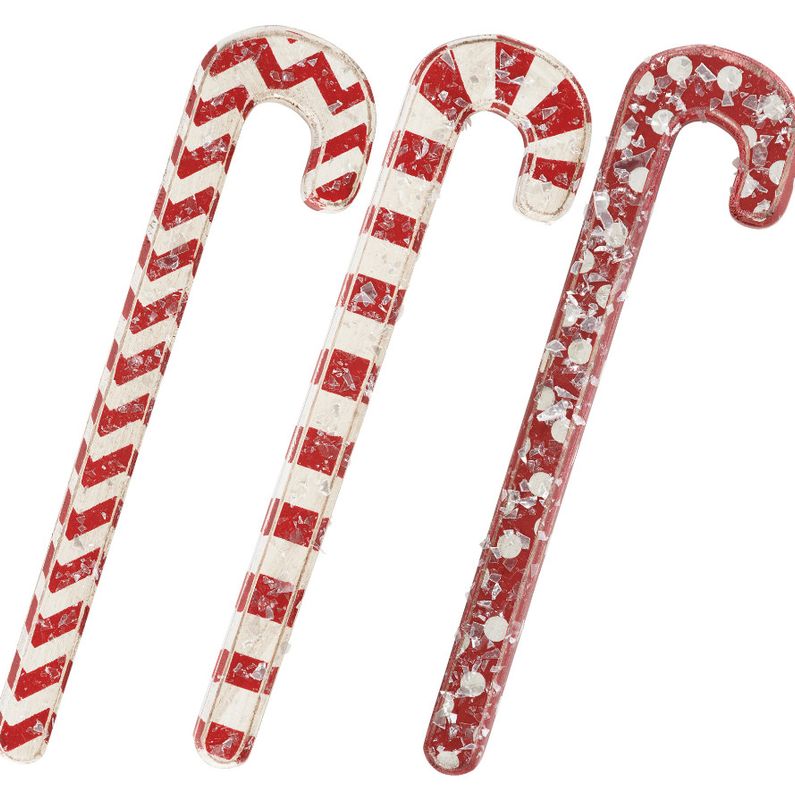 Red Wooden Candy Cane Set of 3
