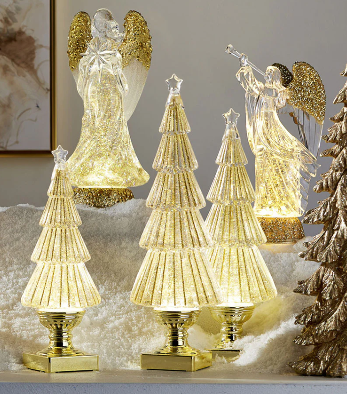Lighted Flat Tree with Gold Swirling Glitter