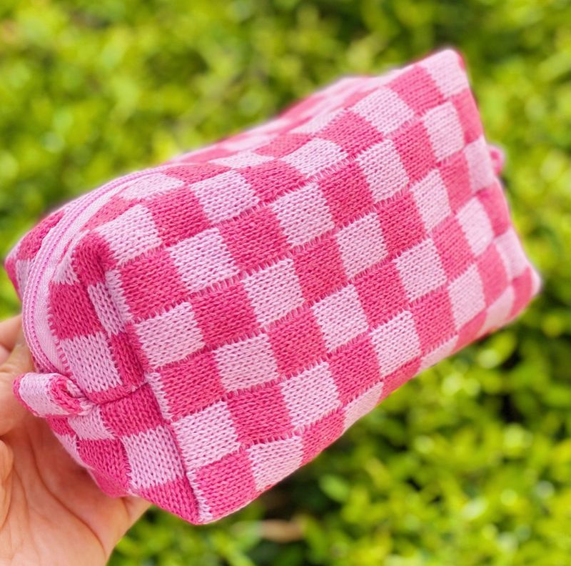 Pink Check Cosmetic Bag