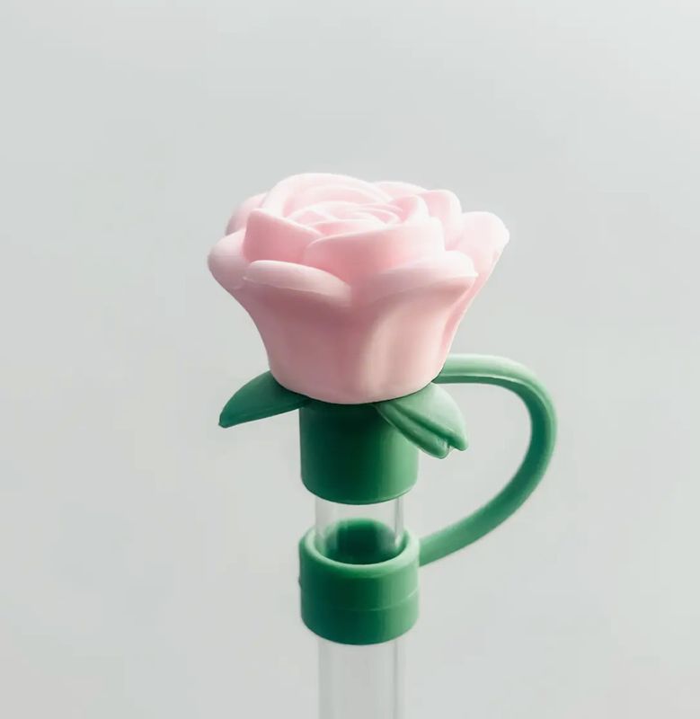 Light Pink Rose Straw Cover