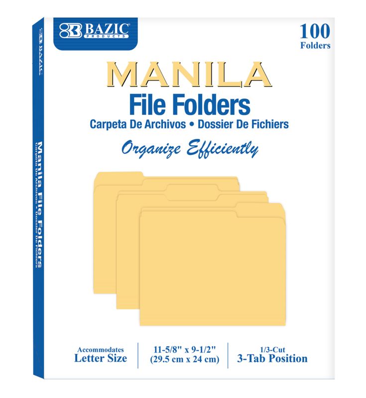Manila Folder 1/3 Cut letter Size (100/box)