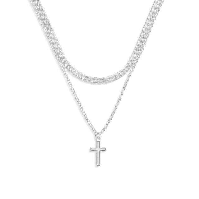 Layered Cross Necklace - Silver
