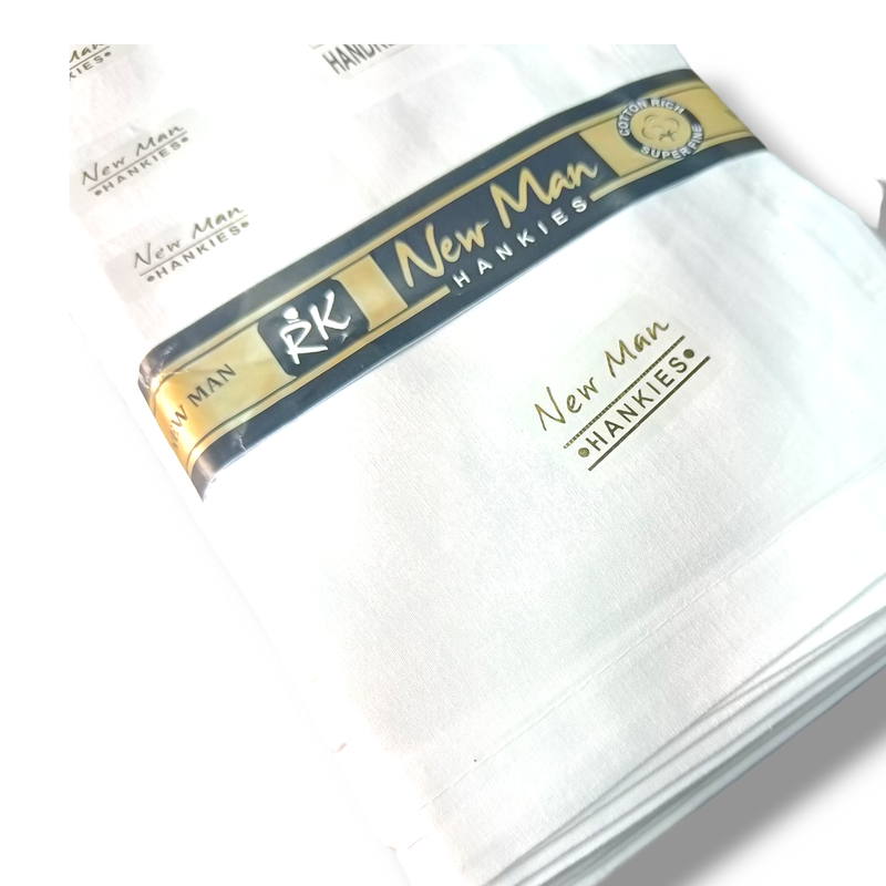 3pc New Man Jumbo Size Cotton Rich White Hankey