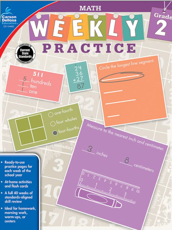 Grade 2 Math Weekly Practice: Math Workbook