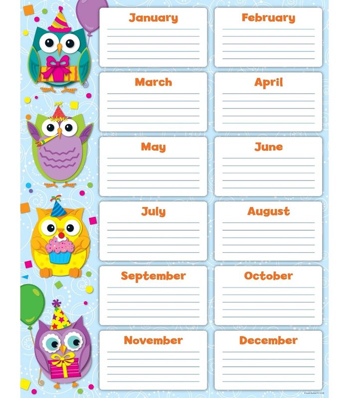 Colorful Owls Birthday Chart