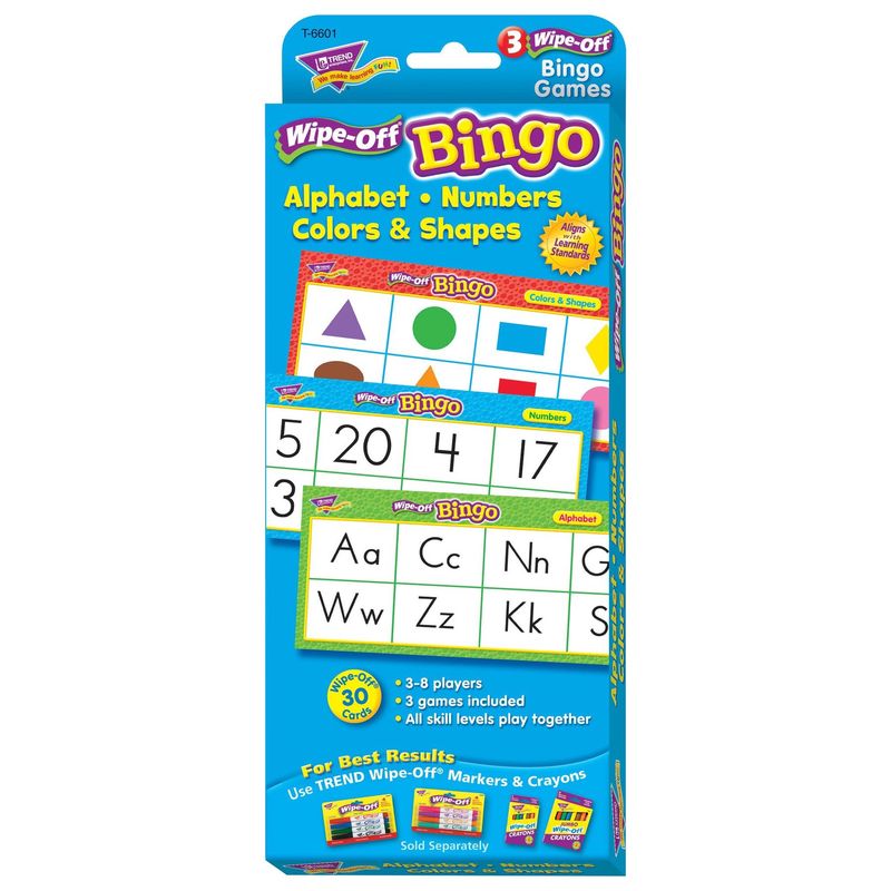 Alphabet, Numbers, Colors & Shapes Wipe-Off Bingo