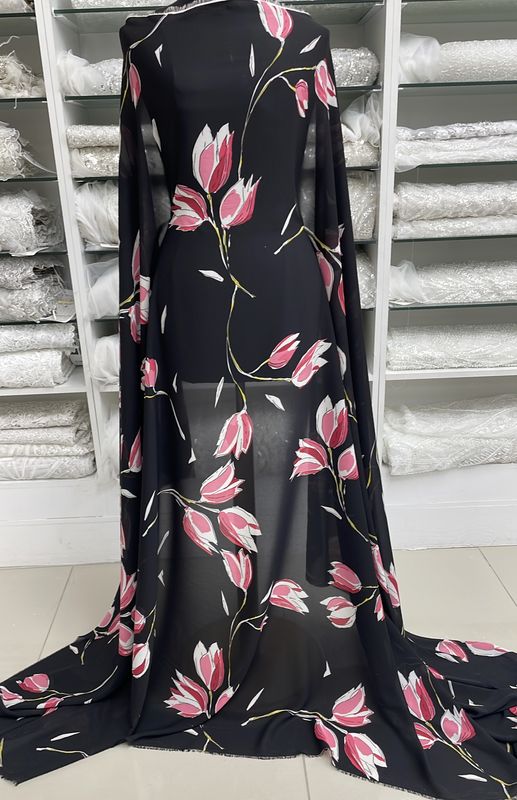 [ 20982 ] Chiffon Printed/150/5g/Black per Meter