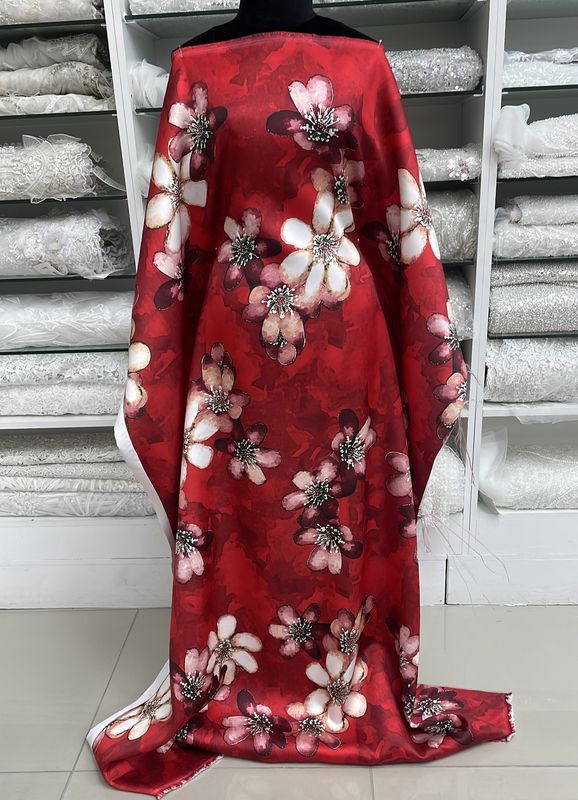 [ 21722 ] Satin Mikado Printed/150cm/5g/RED WINE per Meter