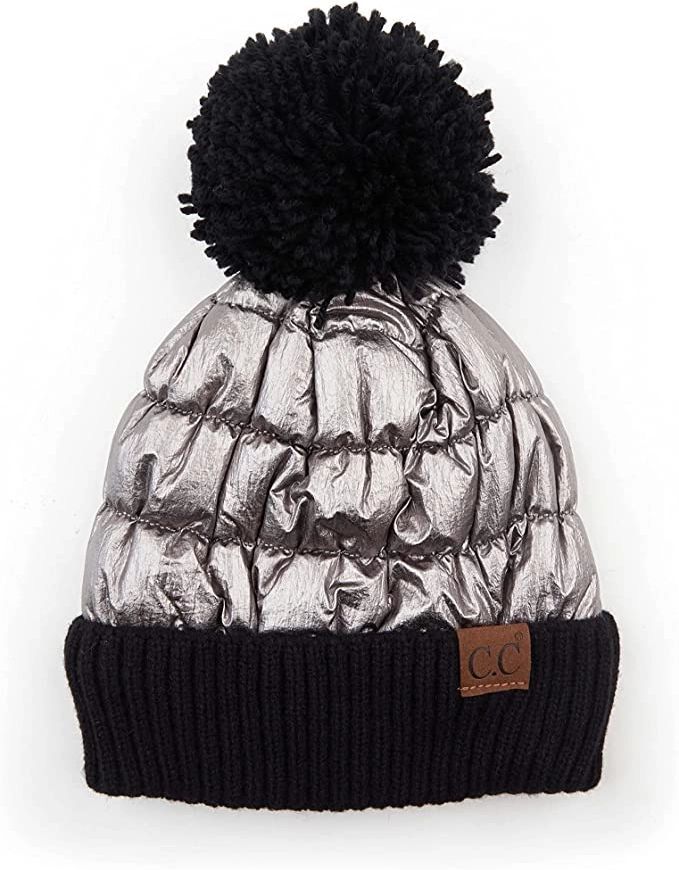 CC Puffer Hat With POM Silver