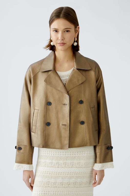 Oui Metallic Leather Jacket 92073
