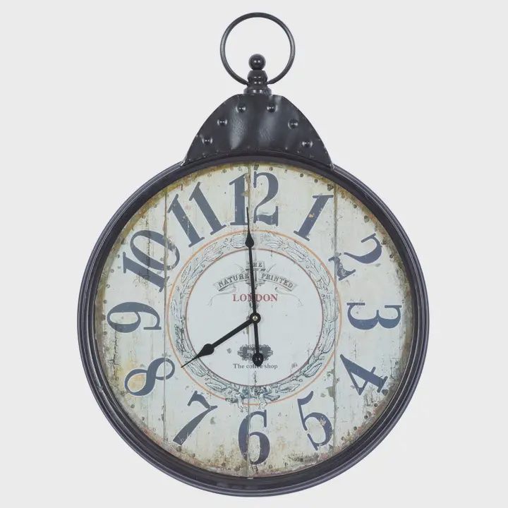 Black Metal Finial Distressed Pocket Watch Clock