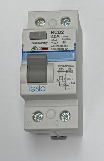 RCBO 2 Pole 40A 6KA type A TESRCD2P40A