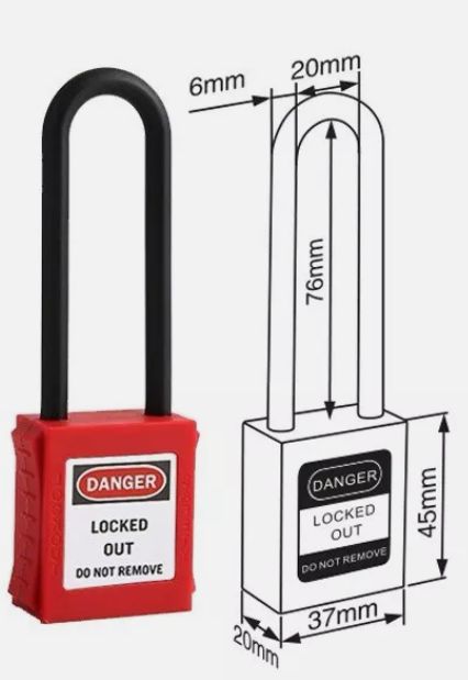 INSULATED LONG SAFETY PADLOCK LOCKOUT RED