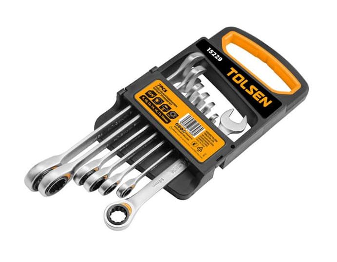 7PCS FIXED HEAD COMBINATION RATCHET SPANNER SET