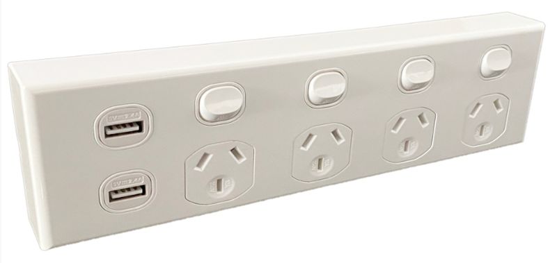 QUAD 4 GANG POWERPOINT GPO WITH 2 USB OUTLETS GPO4/USB