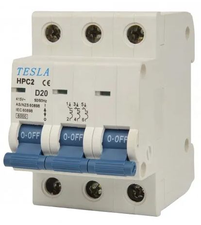 D Curve 3 pole 63A MCB Circuit Breaker 6kA TESTMCB3P63D