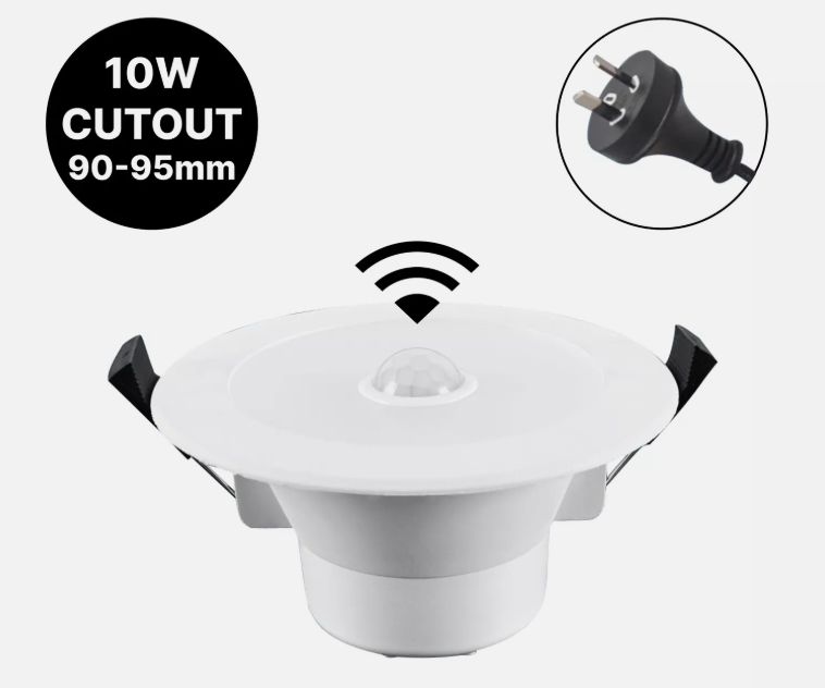 10W PIR motion sensor LED Downlight 90mm cutout White flat face CCT Tri ...