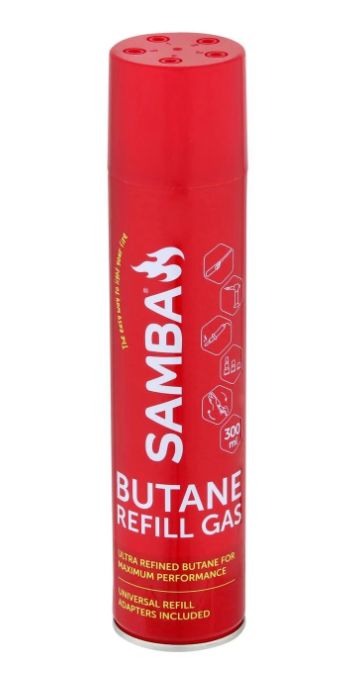 Butane Refill Gas 300ml Samba with 5 extra nozzles