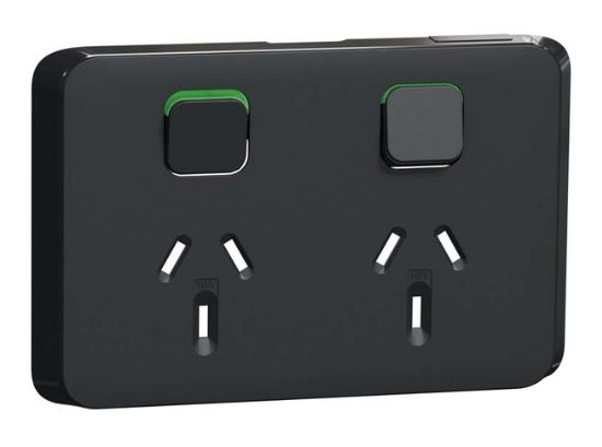 Clipsal Iconic 10A Double Powerpoint Cover Plate Extra Black 3025C-XB