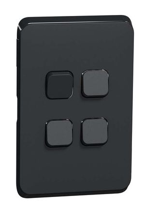 Clipsal Iconic 4 Gang Switch Skin Cover Extra Black 3044C-XB