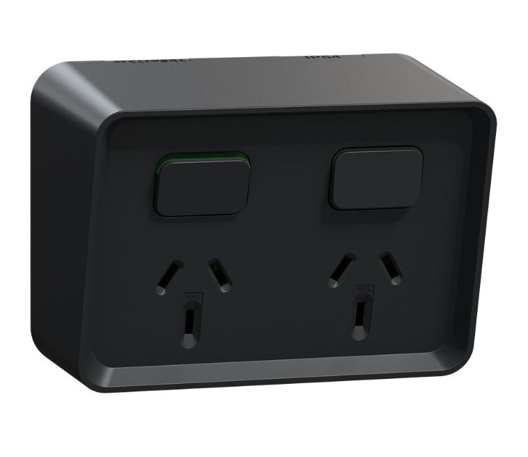 Clipsal Iconic Weatherproof Double GPO Powerpoint 10A Extra Black O3025-BK