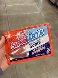 SWEETTARTS SOFT AND CHEWY FILLED ROPES RED WHITE AND BLUE TROPICAL PUNCH