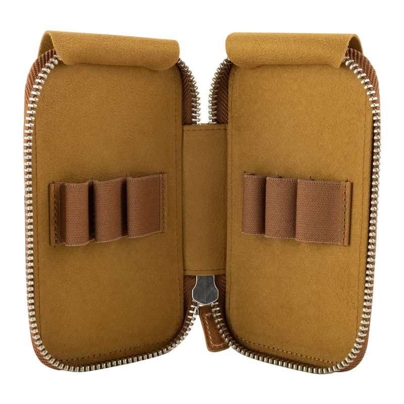 Leather 6 Pen Slot Zip Case Crazy Horse Brown