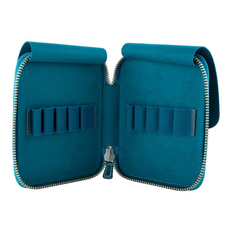 Leather 10 Pen Slot Zip Pouch Ocean Blue