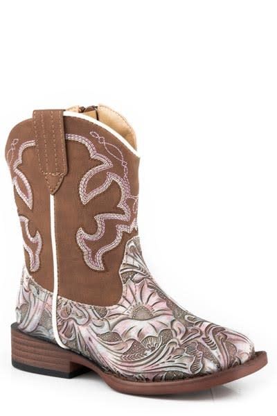 ROPER LITTLE GIRL'S LILAC FLORAL EMBOSSED VAMP WESTERN BOOT
