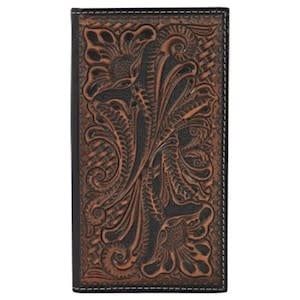 22099566W3 TONY LAMA RODEO WALLET DK BROWN W/CONTRAST TOOLING
