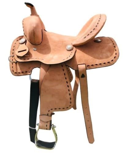 13" Pony saddle - Natural w/black buck stitch