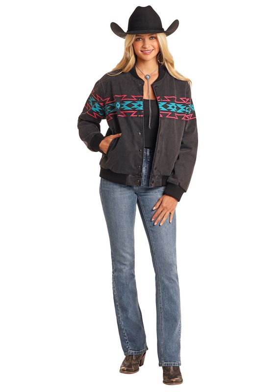 BORDER PRINT BOMBER JACKET