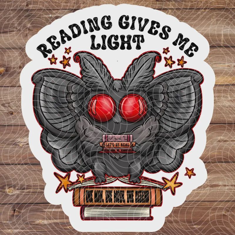 3" Mothman Reading Gives Me Light Book Cryptid Vinyl Sticker