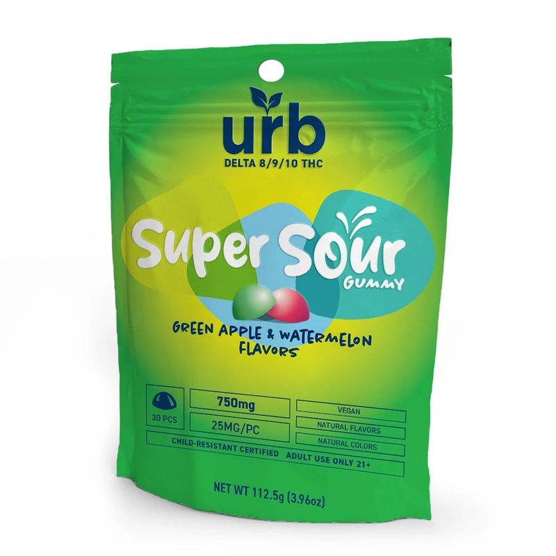 Urb Super Sour Gummies GREEN APPLE WATERMELON 750lvl 30ct Urb Super Sour Gummies GREEN APPLE WATERMELON 750lvl 30ct
