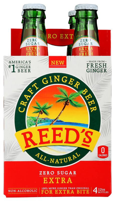 Reeds Ginger Brew, Soda Ginger Beer Zero Sugar Extra, 12 Fl