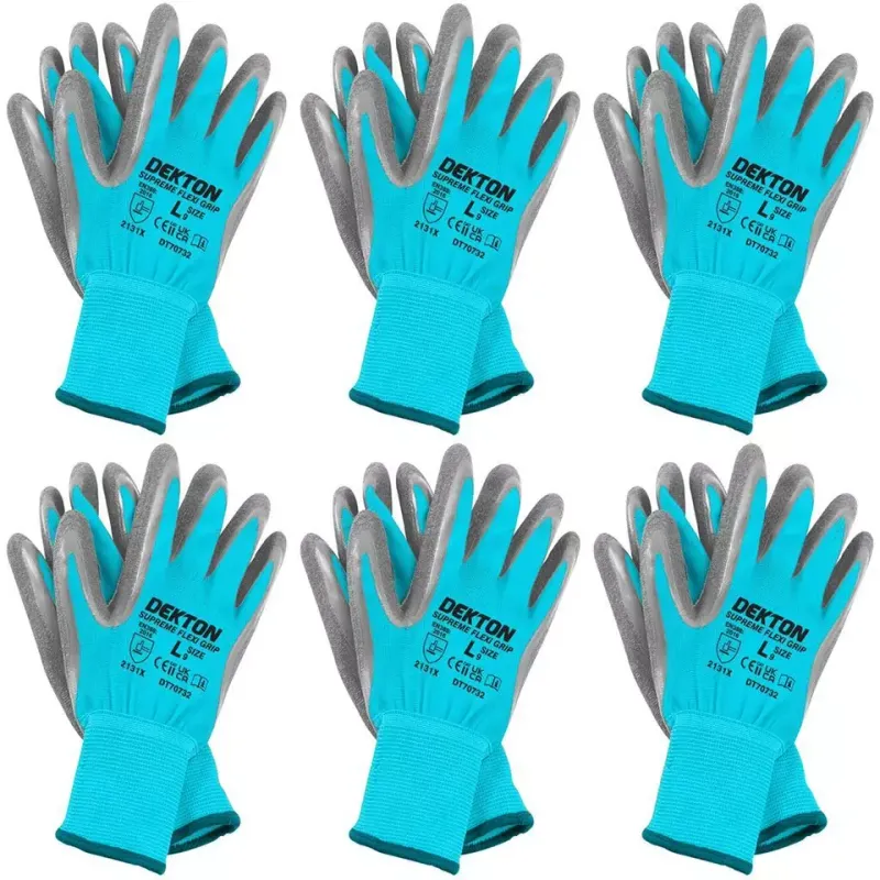 Dekton Latex Coated Supreme Flexi High Grip Work Glove - {LARGE: 6 Pack}