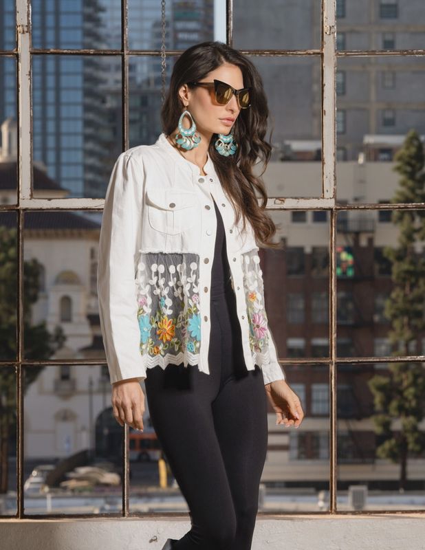 White Embroidered Denim Jacket